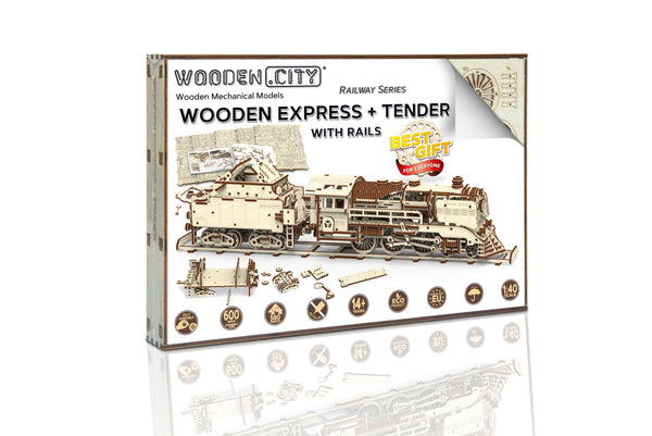 Wooden Express plus Tender with rails - mechanical model by Wooden Cit ...